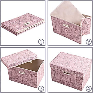 PRANDOM Larger Collapsible Storage Bin with Lid [1-Pack] Fabric Decorative Storage Box Cube Organizer Container Baskes with Handles Divider for Bedroom Closet Living Room Pink 17.7x11.8x11.8 Inch