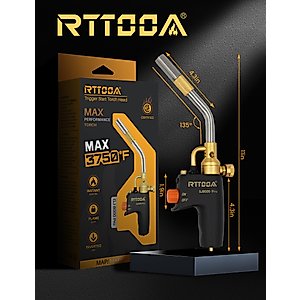 High Intensity Propane Torch Head, PR-8000 Trigger Start Mapp/Map Gas Torch with Self Ignition & Brass Knob, Pencil Flame Welding Torch Fuel by MAPP, MAP/PRO and Propane gas（CSA Certified)
