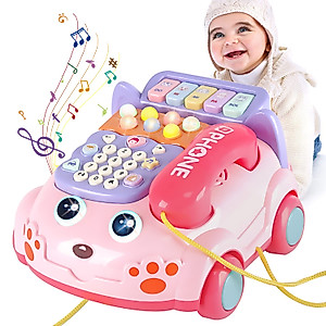 Children Telephone Toy Cartoon Simulated Landline Smartphone Drag Function Call Play Piano Early Education Music Learn Hit Hamster Children Enlightenment Brain Toys Creative Gift for Kids