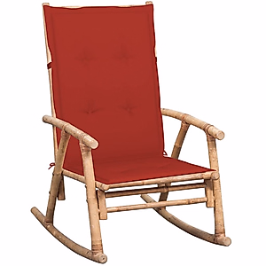 Tidyard Rocking Chair with Cushion Bamboo Armchair for Patio, Balcony, Porch, Backyard