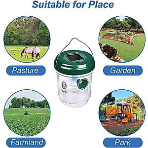 outtkitywi Wasp Traps for Hunting Wasps, Bees, Hornets, Insects, Yellow Jacket Traps, Wasp Trap Catcher, Reusable Solar Powered Hanging for Outdoor, 2 Packs