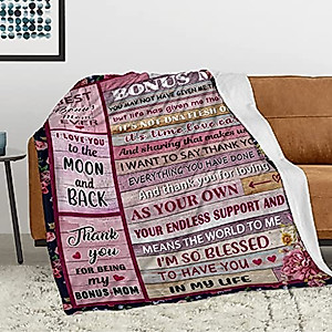 Bonus Mom Stepmom Gifts Blanket from Bonus Daughter Son, to My Bonus Mom Blankets for Birthday, Step Mom Gifts Soft Flannel Throw Blanket 50"x60"