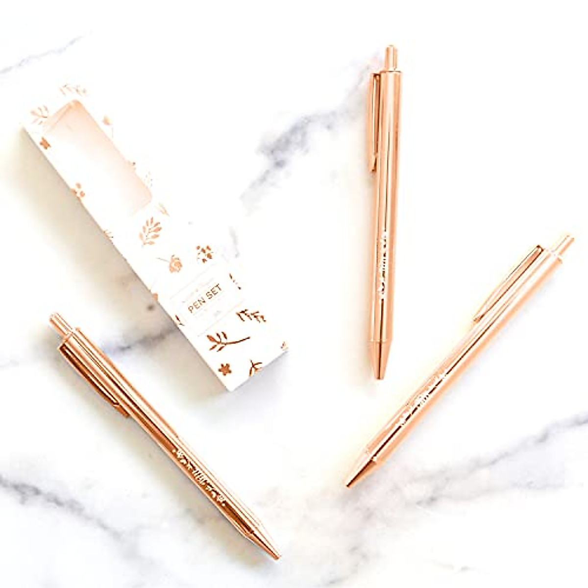 Jot & Mark Metallic Rose Gold Pen Set | Three Pens in Foil Printed Gift Box (3 ball-point pens)