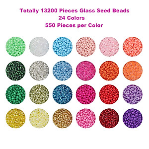 EuTengHao 13200Pcs Glass Seed Beads Small Craft Beads Small Beads for DIY Bracelet Necklaces Crafting Jewelry Making Supplies with Two 0.6mm Clear Bracelet String (3mm, 550 Per Color, 24 Colors)