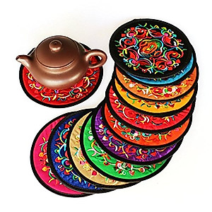 Ambielly Drinks Coasters,Vintage Ethnic Floral Fabric Coasters Bar Coasters Cup Coasters for Friends,Housewarming,Party,Living Room Decor, 10pcs/Set, 5.12"/13cm (Mixed Colors)