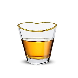 RUGLUSH Heart Shaped Shot Glasses with Gold Rim 2 Pack, Korean Soju Shot Glasses, Clear Heart Shot Glass Set for Soju Whiskey Vodka Espresso Liquor, Drinking Gift for Men and Women, 2oz