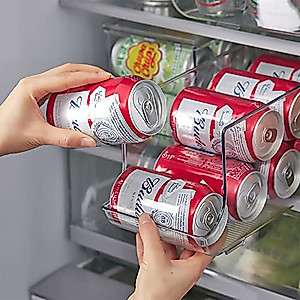 Stackable Soda Can Organizer for Refrigerator (12 Cans), Drink Organizer for Fridge, Pantry, Countertop, Cabinet with Lid, Clear Plastic Canned Food Pantry Storage Rack, 4 Pack