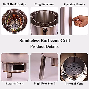 NEWCES Safety Certification Standing Charcoal Barbecues Grills Stainless Steel BBQ Grill w/Barbecues Grid Portable Combination Grill-Smokers for Outdoor Garden Courtyard Camping Hiking Picnic