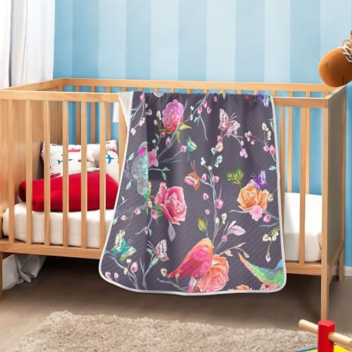 Kigai Floral Bird Pattern Baby Blanket for Boys Girls, Swaddle Blankets Soft Cozy Nursery Receiving Blankets Travel Blanket Throw Blankets for Toddler Newborn, 30 x 40 Inch