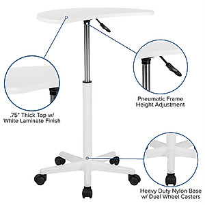 Flash Furniture Sit Mobile Laptop Computer Portable Rolling Standing Desk, Set of 1, White