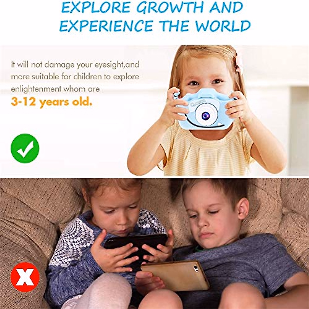 Camera for Girls and Boys, Gift for Christmas, Digital Dual Camera 2.0 Inches Screen 20.0MP Video Camcorder Anti-Drop Children Selfie Cartoon Camera Toys for Gift - 32GB Memory Card Included