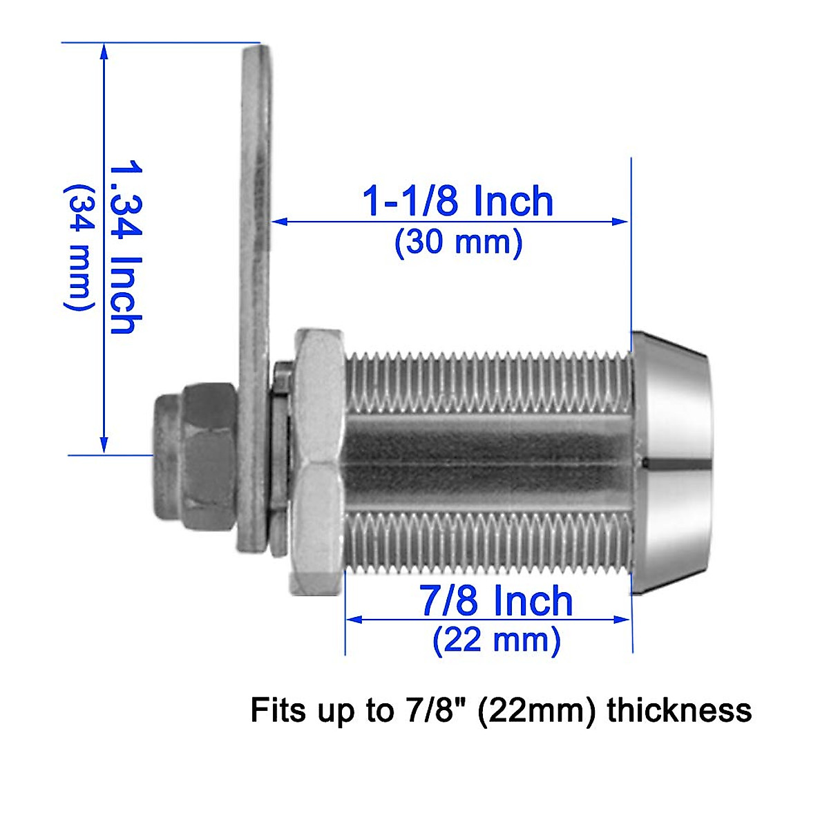 WOOCH Tubular Cam Lock Cabinet Lock,Keyed Alike Removable Key, 1-1/4" Cam and Offset Cam (1-1/8 Inch 90°, Chrome Finish, 4 Pack)
