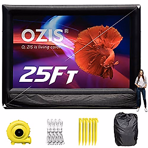 OZIS 25Ft Inflatable Outdoor and Indoor Movie Projector Screen - Blow up Mega Cinema Theater Projector Screen with 450W Blower - Supports Front and Rear Projection - for Backyard Party Barbecue Travel
