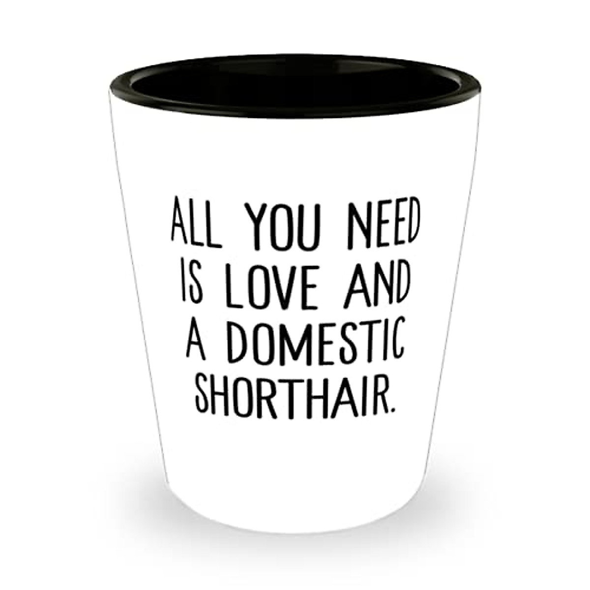 Unique Idea Domestic Shorthair Cat Shot Glass, All You Need is Love and a Domestic Shorthair., Brilliant for Friends, Birthday