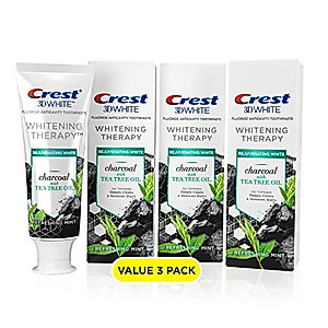 Crest Charcoal 3D White Toothpaste, Whitening Therapy, with Tea Tree Oil, Refreshing Mint Flavor, 4.1 oz, Pack of 3