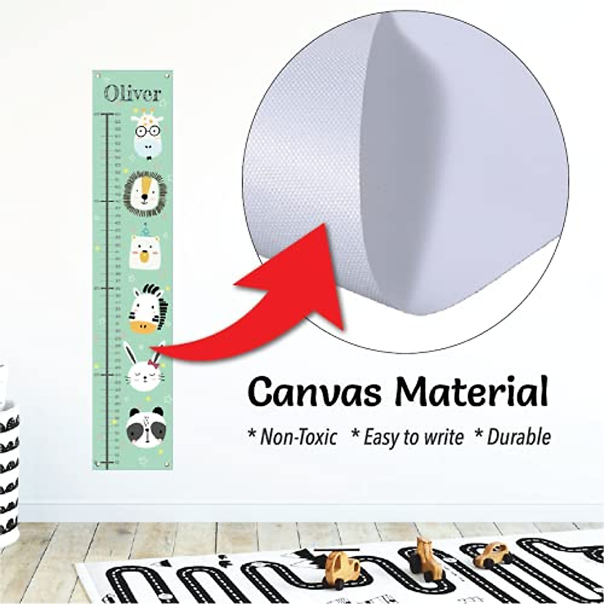 Personalized Canvas Growth Chart for Kids, Height Chart for Kids, Growth Chart Banner with Name (Animal 2)
