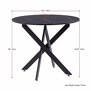 CorLiving Lennox Black Iron Metal Leg Trestle Dining Table with Marbled Top