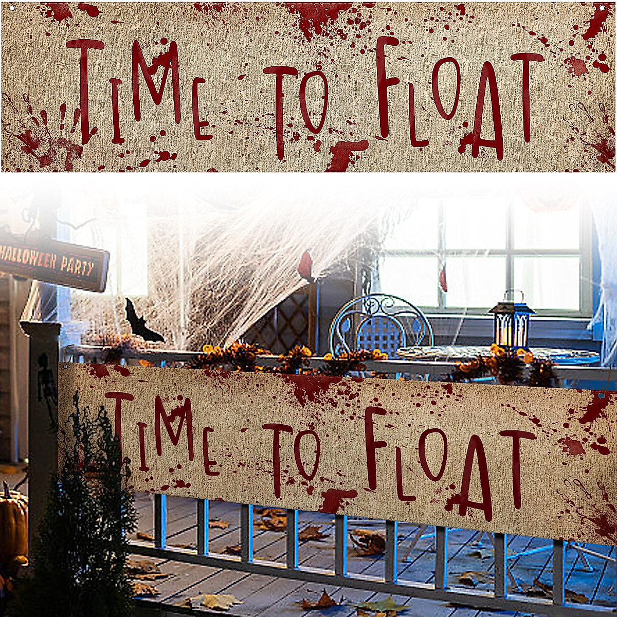 Watayo 71" x 20" Halloween Bloody Banner Yard Sign- Burlap Horror Time To Float Banner- Scary Halloween Banner Backdrop Decoration for Haunted House Yard Outdoor Fence Garden Parties Decor