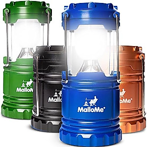 MalloMe Camping Lantern Multicolor 4 Pack Lanterns for Power Outages, Camping Lights for Tent Hanging, Camp Light Tent Lamp Emergency Battery Powered LED Lantern (Rechargeable Batteries Not Included)