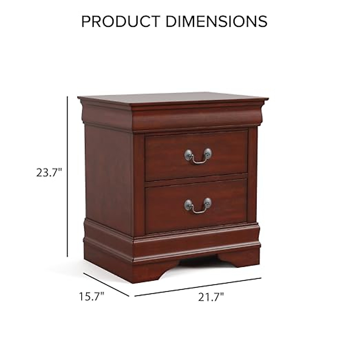 Furniture of America Arabella Traditional Solid Wood Nightstands Set of 2, Bedside Table with Drawers and Antique Nickle Handles, No Assembly Wooden Night Stands for Bedrooms, Guest Room, Dorm, Cherry