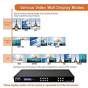 J-Tech Digital 4k 2X2 Video Wall Controller Multiviewer Seamless Matrix 4K@60Hz Input 4K30Hz Output HDCP 2.2 [JTECH-VWM04]