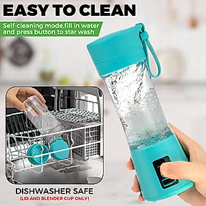 Personal Blender for Shakes and Smoothies, USB Rechargeable Shaker, Portable Juicer with Six Cutters, 380ML Juice Bottle for Travel Gym（Teal）