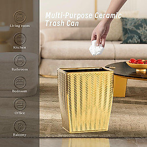 JOLOSK Bathroom Trash Can, Stylish Garbage Container Bin for Living Room, 1.32 Gallon/5 Liters Gold Small Trash Can, Waste Basket for Bathroom, Kitchen, Office, Bedroom-Room Decor