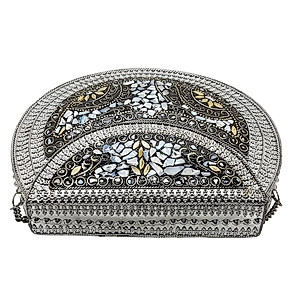 Ethnic Clutch Vintage Handmade metal Mosaic stone Shell purse Handbag for women Party Bag Special occasion accessories