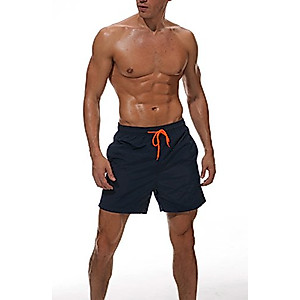 Gopune Mens Slim Fit Quick Dry Short Swim Trunks with Mesh Lining (Navy,M)