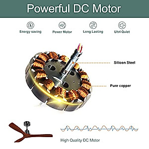 ReLa Mall 52in Ceiling Fan with Remote Control, Indoor Outdoor, Black Ceiling Fan No Light, Walnut Wood Blades, Reversible Motor for Bedroom Patios Kitchen Living Room Farmhouse