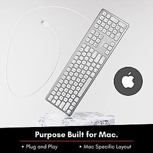 Macally Wired Keyboard for Mac - Compatible Apple Keyboard with USB Ports for Mouse - Full-Size Mac Keyboard with Number Pad - Plug & Play Keyboard for MacBook Pro/Air, iMac - Aluminum Frame