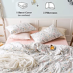 VM VOUGEMARKET King Bedding Duvet Cover Set,100% Cotton Colorful Flower Plant Pattern Bedding Set,Ultra Soft and Easy Care Zipper Closure-King,Floral