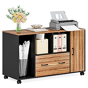 LITTLE TREE Rolling File Cabinet with Drawer and Door,Mobile Filing Cabinet with Storage Shelves and CPU Holder for Home Office,Living Room