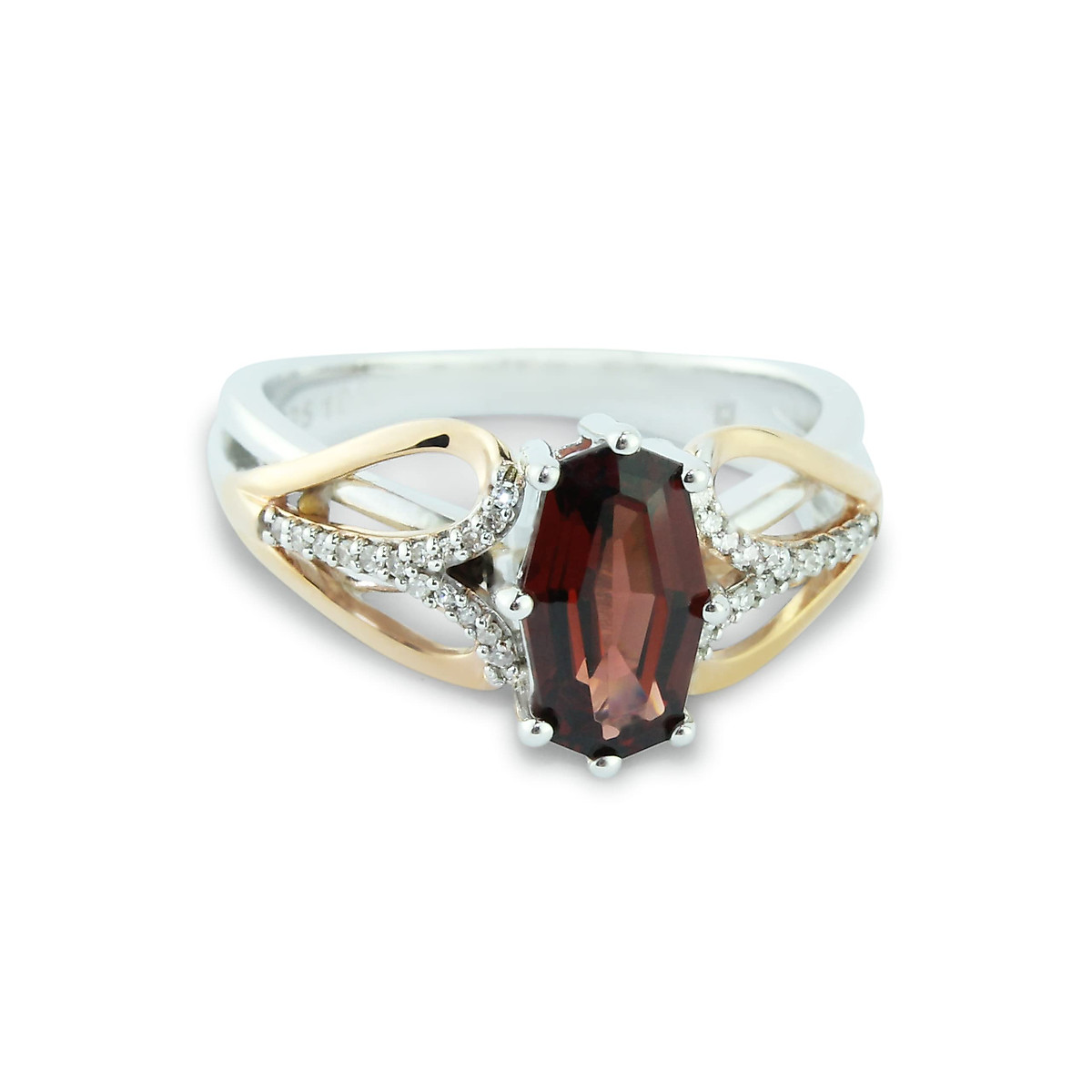 Belantina Heartland By Beverley Mitchell 10K Rose Gold with .925 Sterling Silver 10x5.5mm Special Cut Garnet & Diamond Accented Statement Ring (H-I, I2-I3) - Size 8