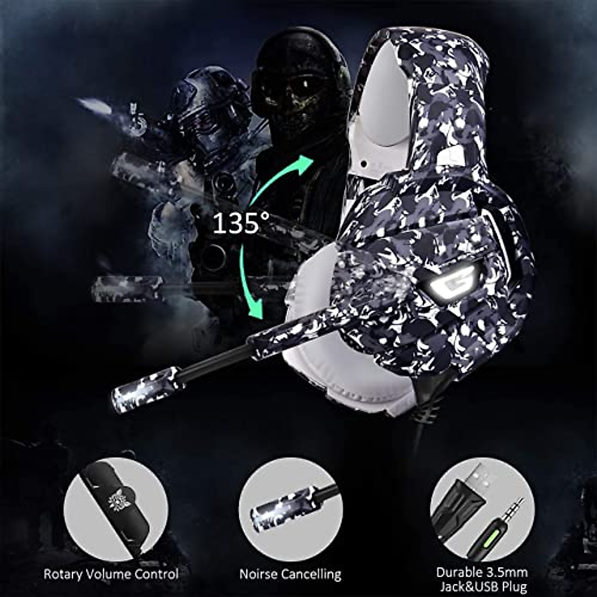 FEIYING Gaming Headset with Microphone, Gaming Headphones Stereo 7.1 Surround Sound PS4 Headset 50mm Drivers, 3.5mm Audio Jack Over Ear Headphones Wired for PC Switch Playstation Xbox PS5 Laptop