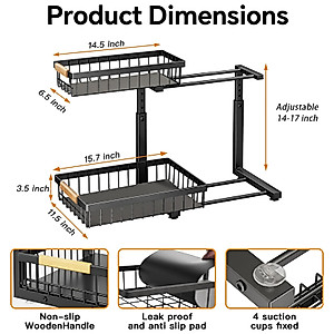 Under Sink Organizer, 2 Packs 2 Tier Under Sink Organizers and Storage, Slide out Pull out Cabinet Organizer Shelf, Metal Sliding Drawer for Kitchen Bathroom Pantry Cabinet Closet Organization Rack
