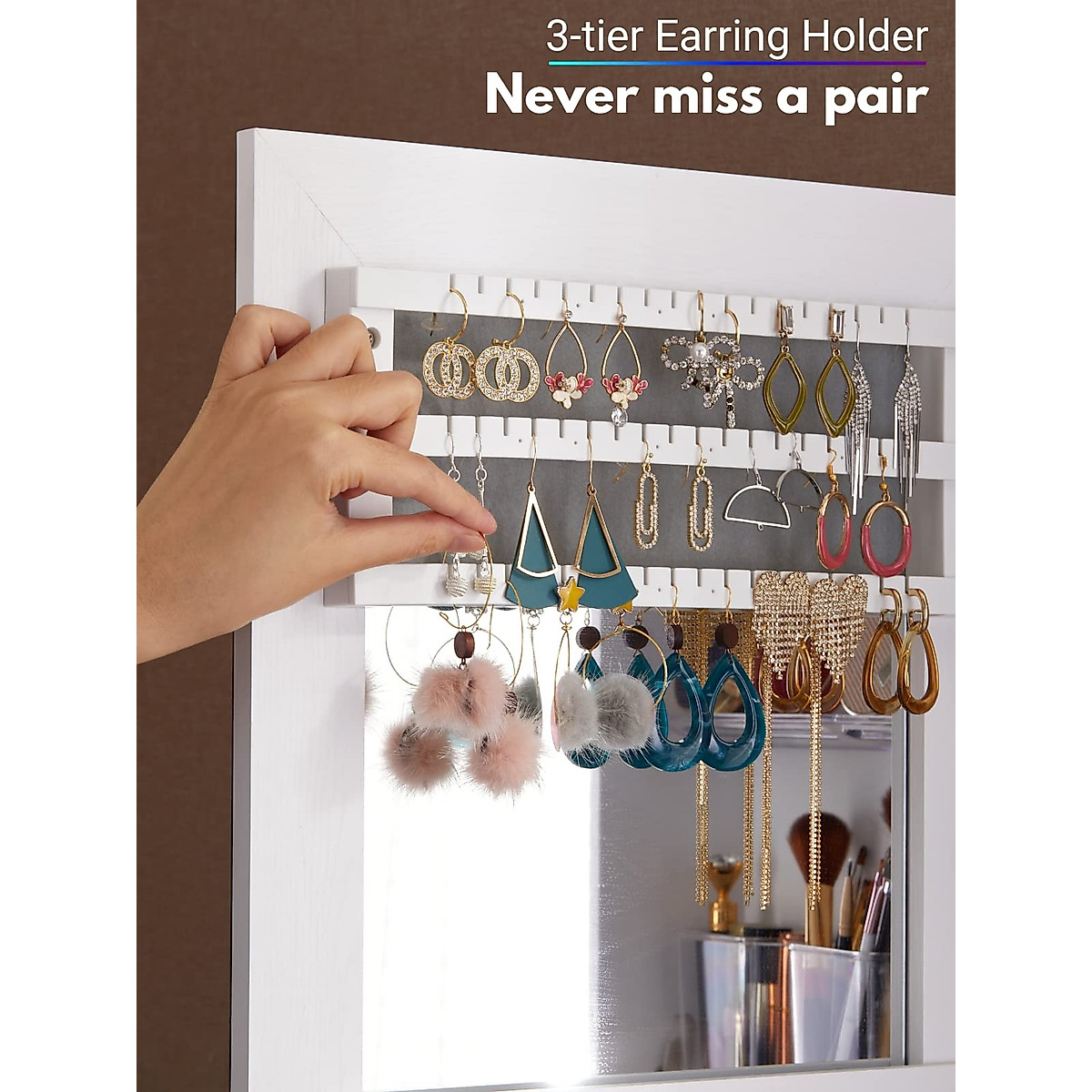 YOKUKINA LED Mirror Jewelry Armoire Wall & Door Mounted - Full length mirror jewelery cabinet w/Large Lockable Mirror Organizers and Storage