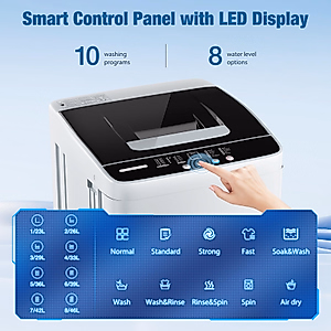 Haddockway Portable Washing Machine,Compact Laundry Washer Energy Saving,2.1 Cu.ft Top Load Washer,10 Programs 8 Water Leves,Full-automatic Washer and Spinner with LED Display/Drain Pump for Home,Dorm