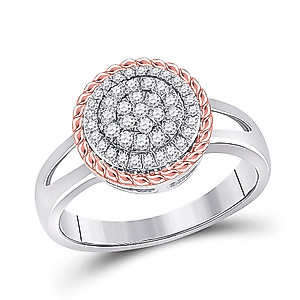 The Diamond Deal 10kt Two-tone Gold Womens Round Diamond Rope Flower Cluster Ring 1/3 Cttw