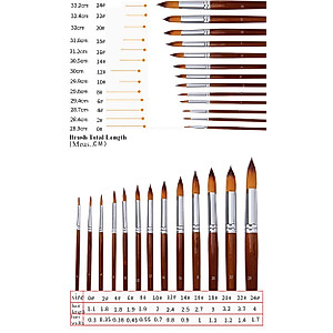 Paint Brushes 13pcs Round Pointed Tip Soft Non-Shedding Nylon Hair Wood Long Handle Acrylic Paint Brush Set for Canvas Painting Watercolor Paint Professional Painting Kits (Round 13pcs Longer Handle)