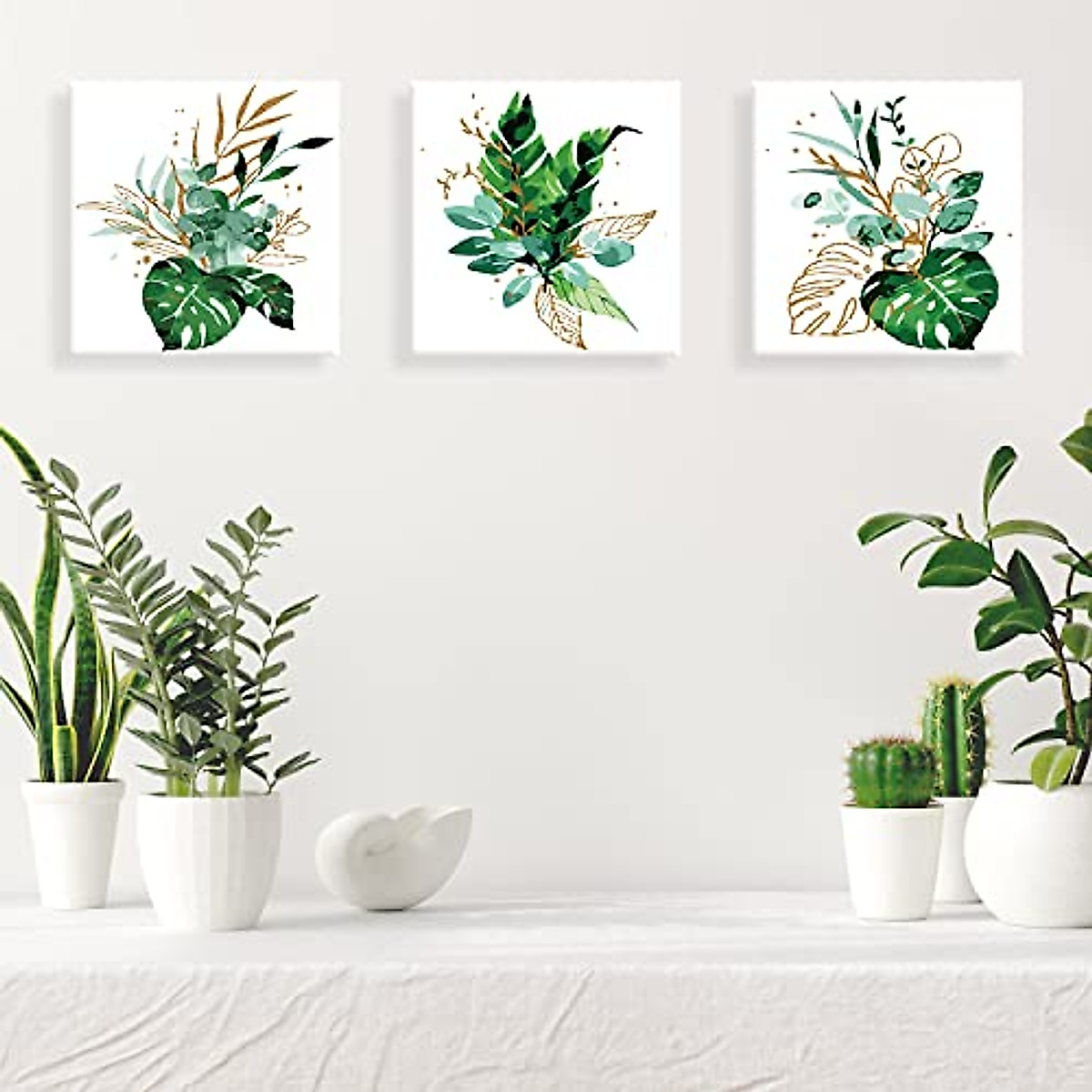 SANWEITU Paint by Number for Adults with Wooden Frame 12×12 inch Paint by Number 3 Packs Green Plants Home Decoration for Beginners with Paints and Brushes