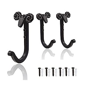 The Metal Magician Sheep Headed Iron Hooks Wall Mount Black Hanger Set of 3 Heavy Duty Towel Holder for Hanging Hats, Coat, Keys, Clothes, Bags Closet Hooks for Bathroom, Kitchen, Entryway