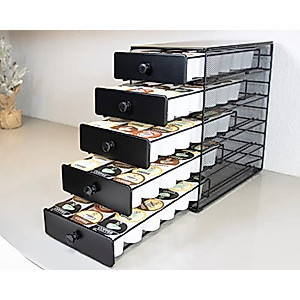 Nifty Coffee Pod Drawer – Black Satin Finish, Compatible with K-Cups, 90 Pod Pack Capacity Rack, 5-Tier Holder, XXL Storage, Stylish Home or Office Kitchen Counter Organizer