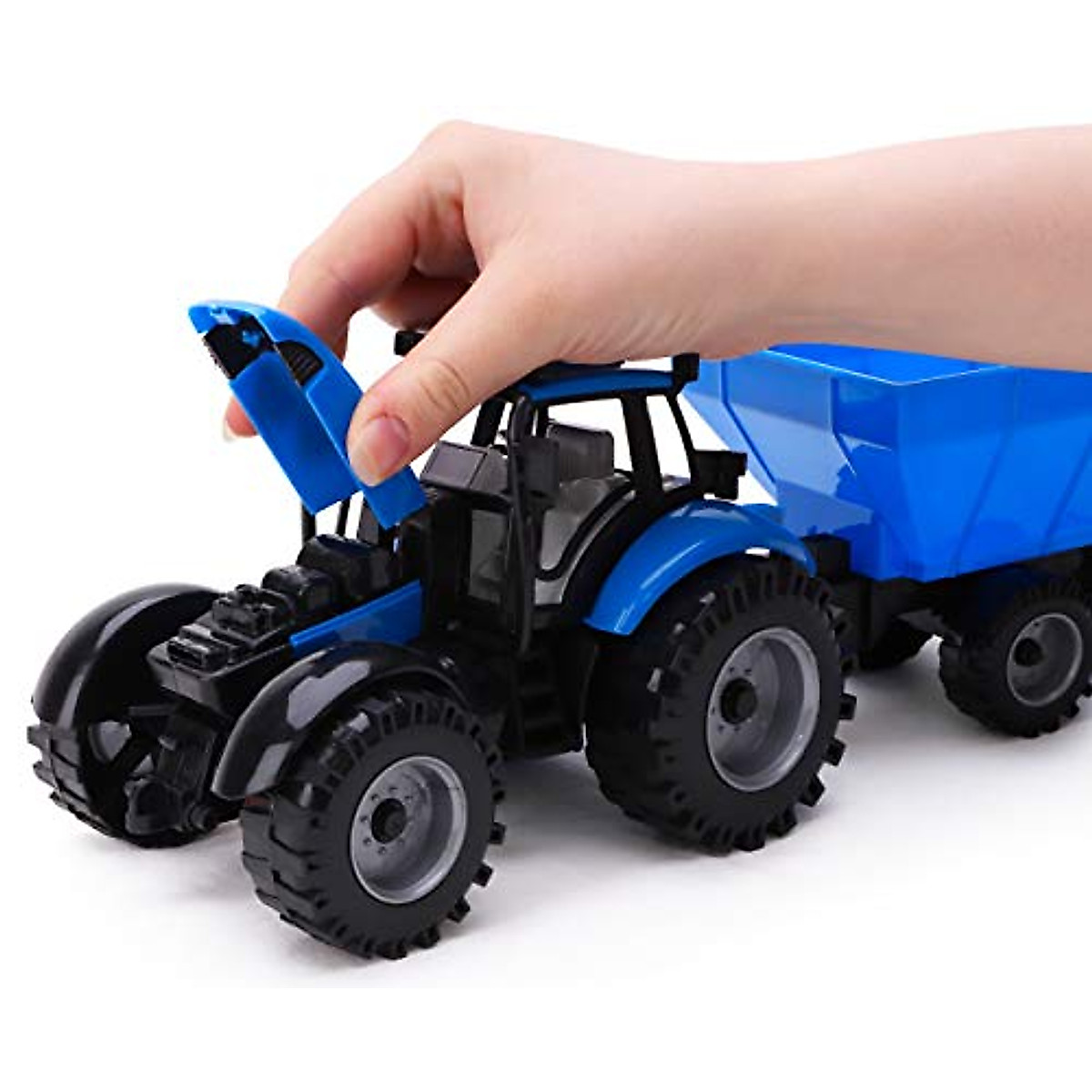 Toyland® Friction Powered Farm Tractor with Trailer - Childrens Farm Toys (Blue Tractor & Trailer)