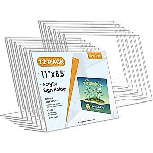 MaxGear Acrylic Sign Holder 8.5x11 inches 12 Pack, Horizontal Sign Holders Clear Paper Display Stand, Slant Back Flyer Frames Table Top Menu Document Holder for Office, Store, Restaurants - Landscape