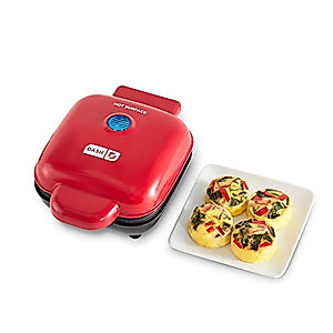 Dash DBBM450GBRD08 Deluxe Sous Vide Style Egg Bite Maker with Silicone Molds (1 large, 4 mini), Red & Mini Maker: The Mini Waffle Maker Machine - Red