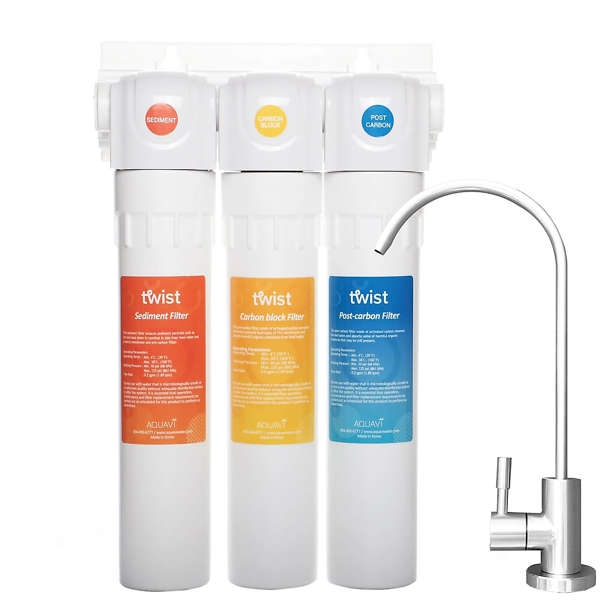 11 inch AQUAVI Twist Carbon Block Water Filter for Reverse Osmosis RO System Quick Connect Replacement or Add-on, Improve Water Taste