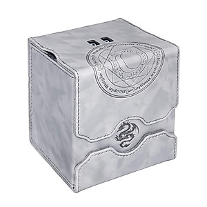 Zoopin Leather Deck Box with Built-in Spinning Life Counter Light Gray for MTG,Yugioh,Pokeman,TES Legacy,Munchkins CCG Decks and Also Small Tokens or Dice- Hold 100 Sleeved Cards or 150 Naked Cards …