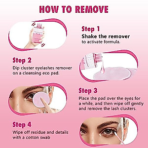 PRO Lash Glue Remover for Lash Clusters 150ML Adhesive Remover with 3 Reusable Cleansing Eco Pads 1 Eyelash Brush DIY Lash Extension Remover Eye Cleanser Quick removal of Lashes Gentle Soothing