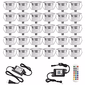 LED Deck Light Kit, 30pcs Φ1.77 WiFi Wireless Smart Phone Control Low Voltage Recessed RGBW Deck Lighting Waterproof Outdoor Landscape LED Lights for Yard Path Stair Decor